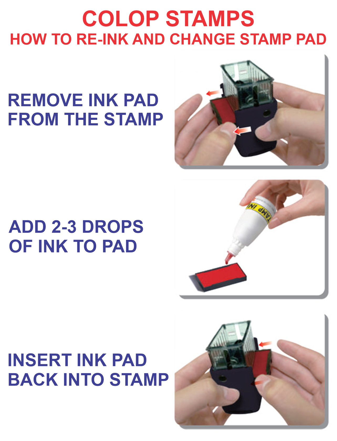 STAMP PADS, INKS AND REFILLS FOR COLOP STAMPS